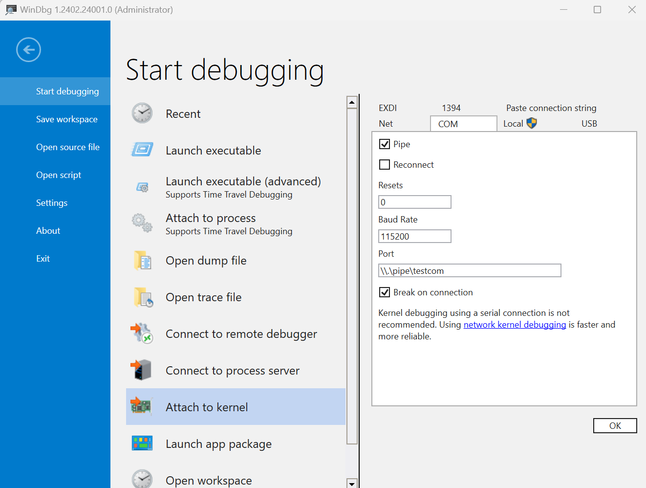 Remote Kernel Debugging Windows virtual machine (Generation 2) using Serial COM running inside ...
